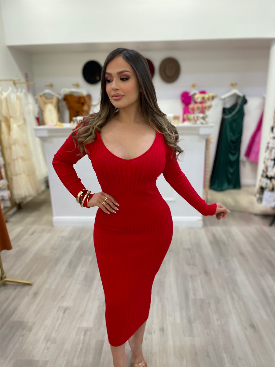 VIV KNIT MIDI- RED – Mrs. Blush